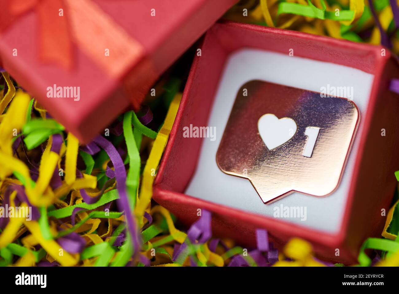 Like symbol in gift box. Like sign heart button, symbol with heart and ...