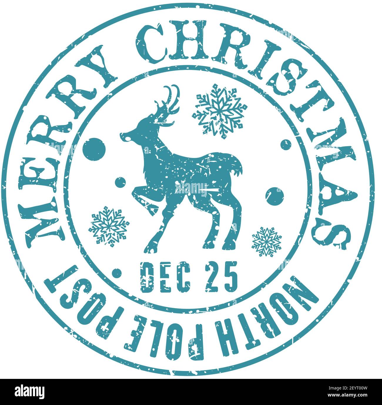 North pole post isolated retro mail stamp with deer and snowflakes ...