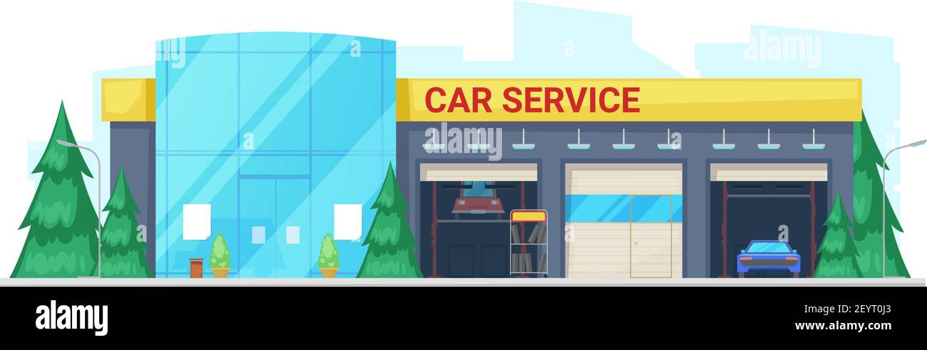 Car service garage isolated building facade. Vector vehicles repair and ...