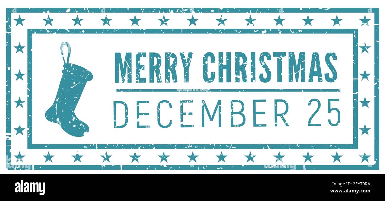 Merry Christmas post stamp with Santa stockings and December 25 date ...