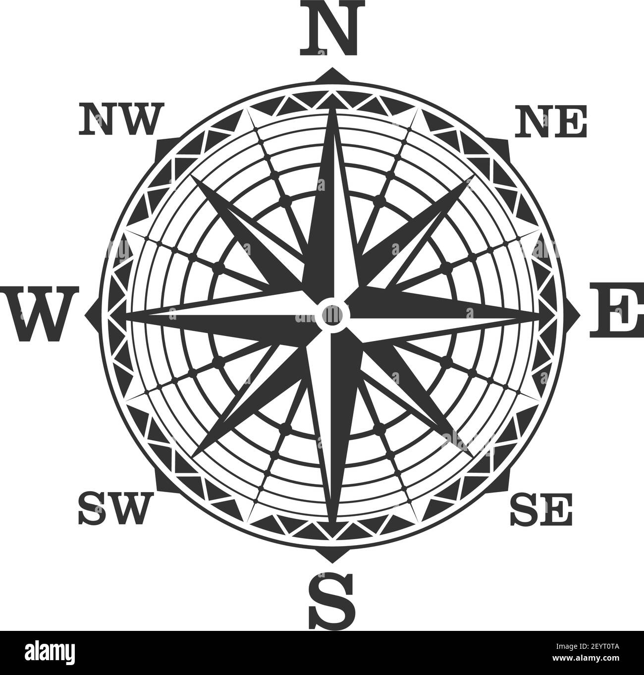 Compass symbol and sign, isolated vector marine navigation element ...