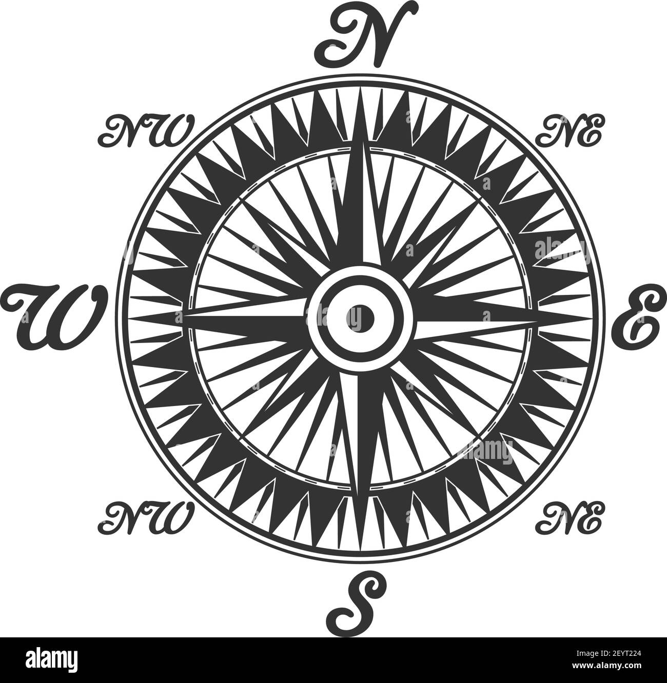 Compass symbol and sign, isolated vector marine navigation element ...