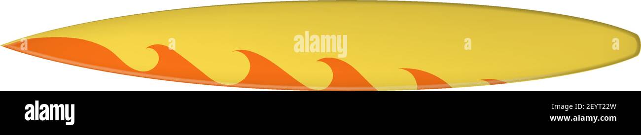 Gun board isolated icon with fire flames. Vector surfboard to ride on ...