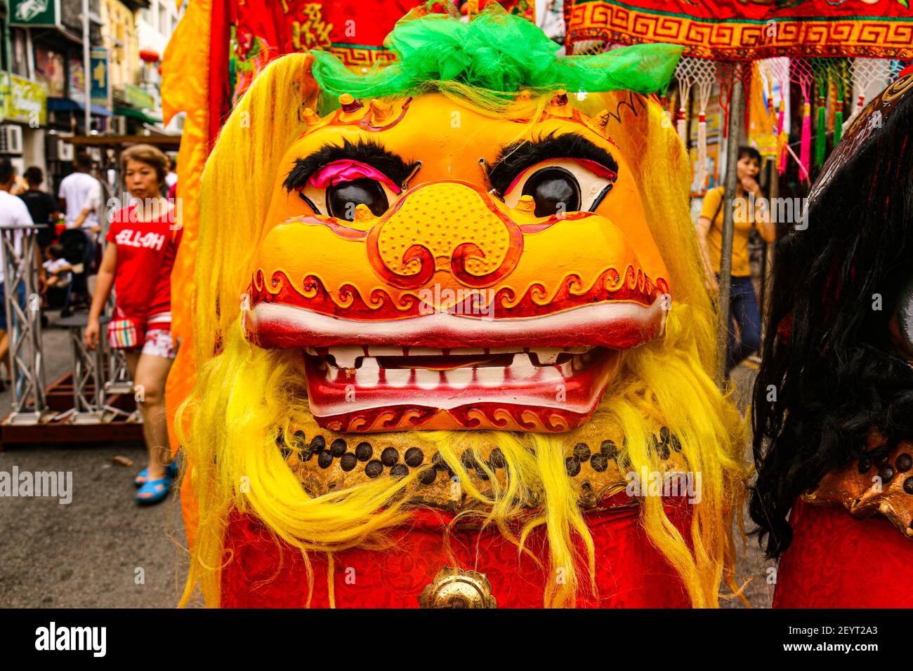 GEORGETOWN, PENANG, MALAYSIA - Feb 02, 2020: Golden Chinese Dragon mask ...