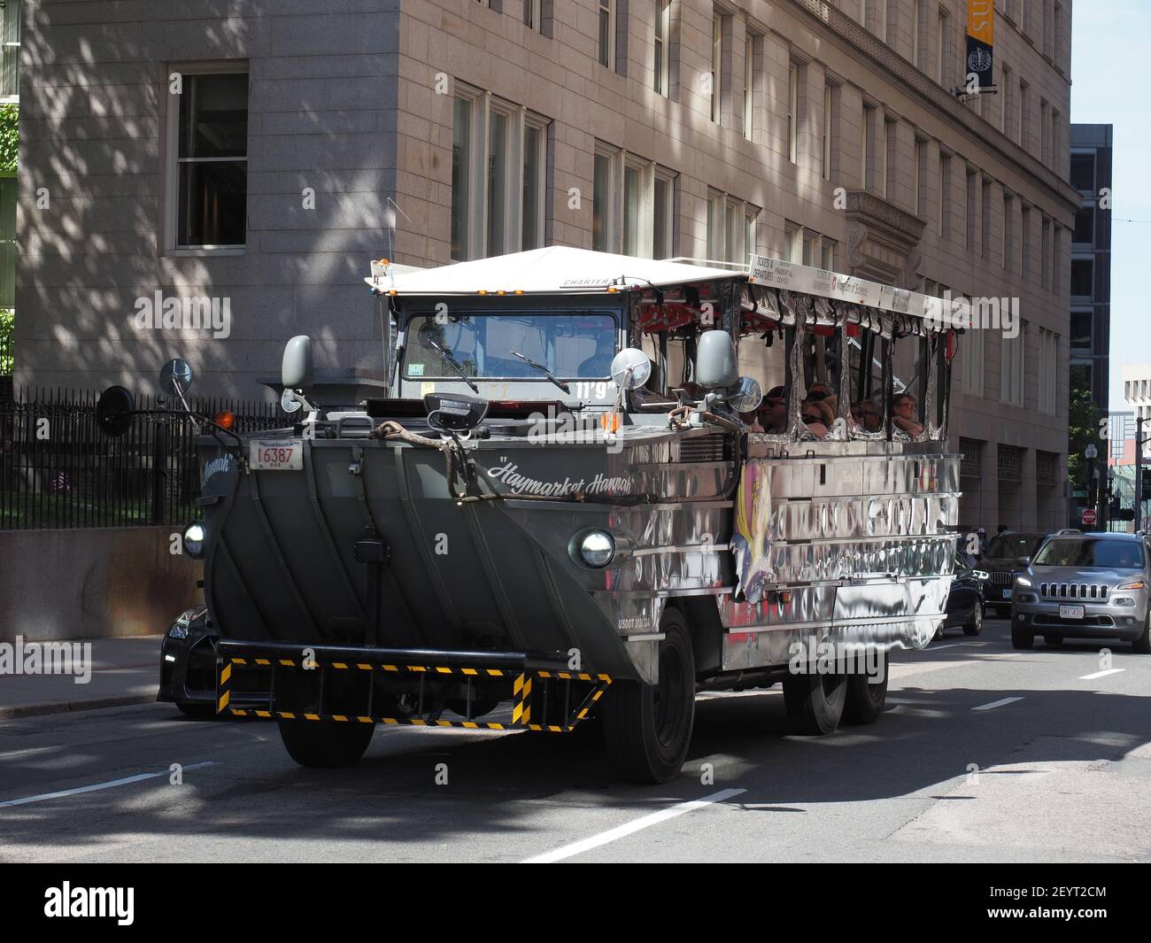 Image of an amphibious vehicle from Boston Duck Tours driving around ...