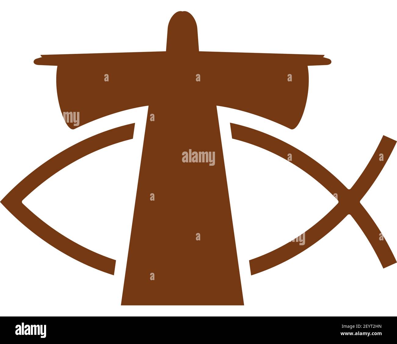 Preacher with stretched hands and christian fish isolated. Vector ...