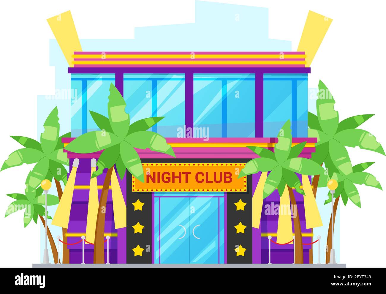 Night club on summer resort isolated building facade. Vector ...