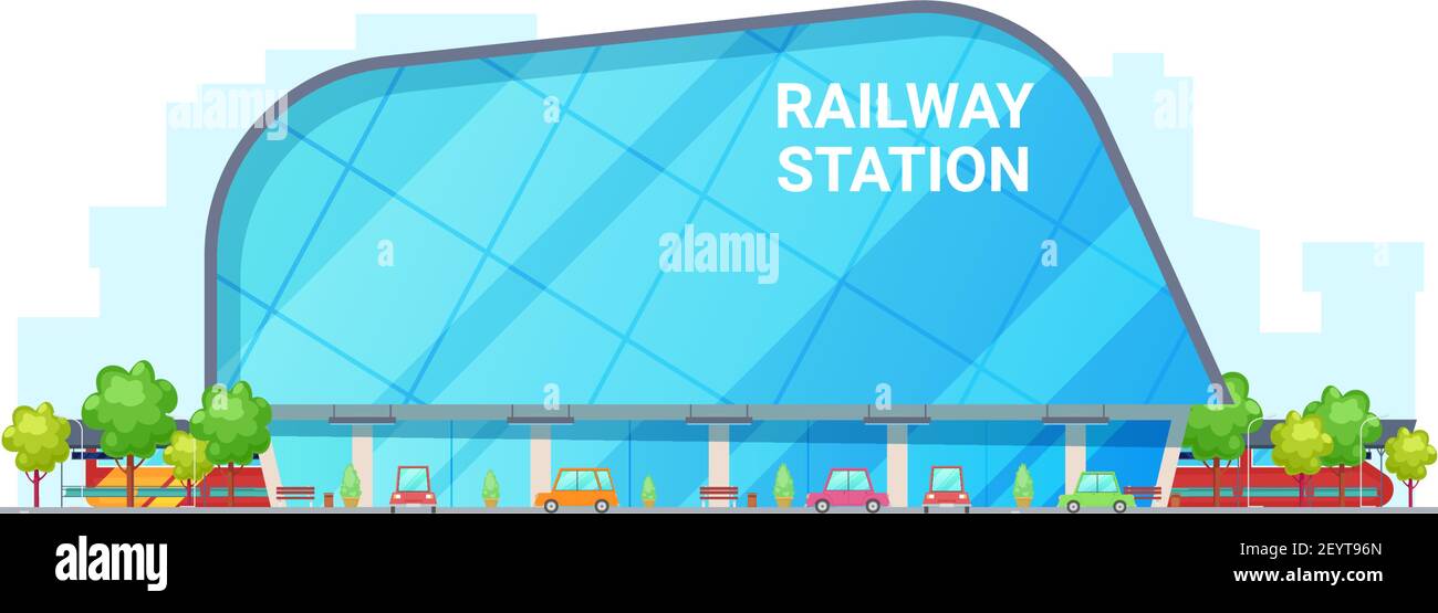Railway station isolated city infrastructure building. Vector glass ...