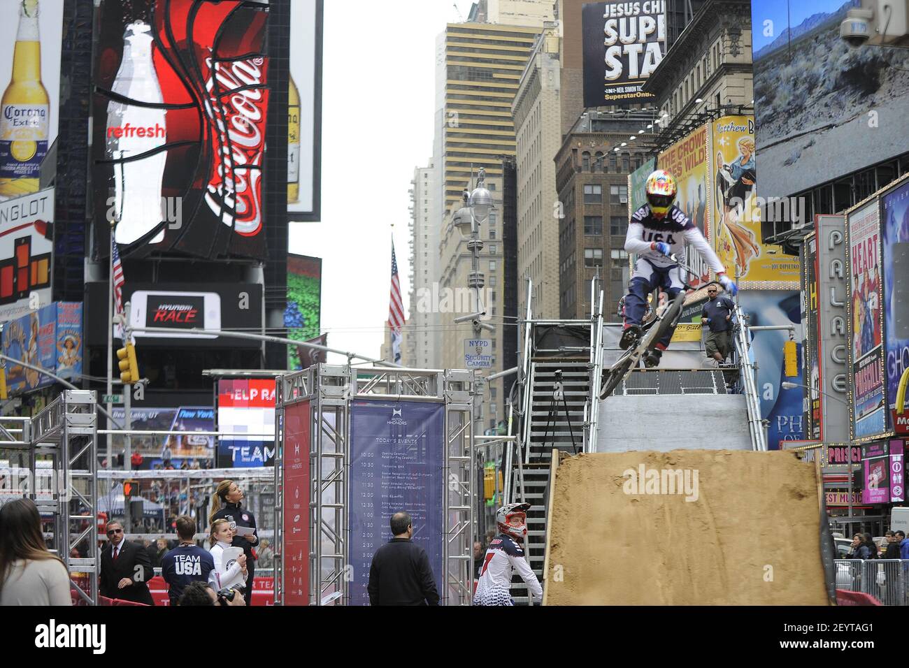 18 April 2012 - New York - Olympic BMX rider Nic Long grabs some air on ...
