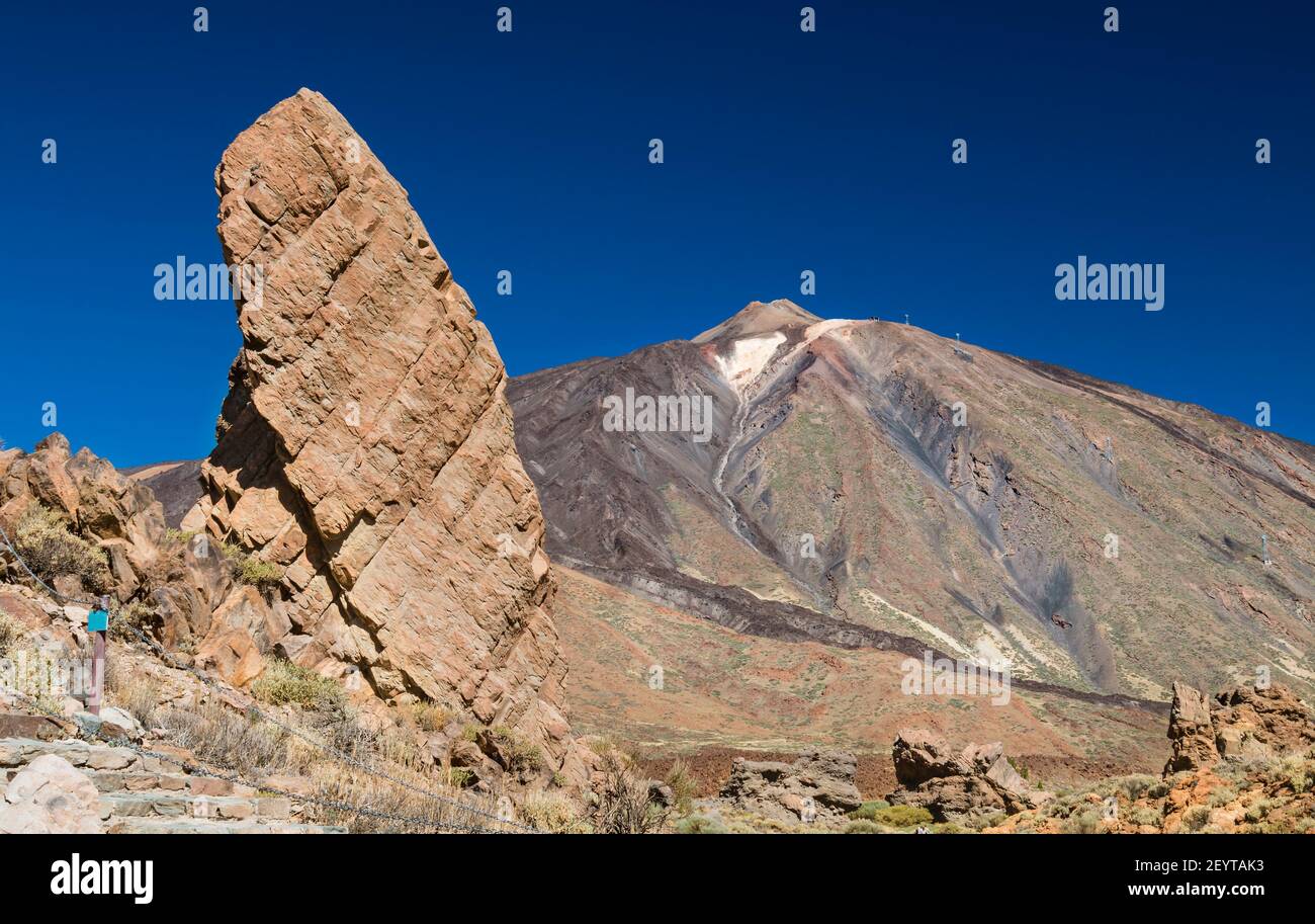 Los Roques de Garcia rock formation in front of the Pico del Teide in Tenerife, Spain Stock ...