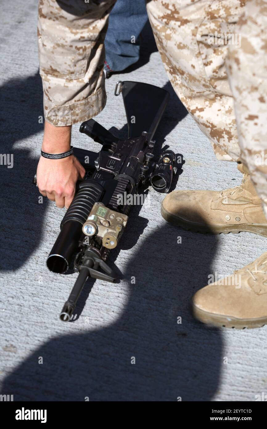 22 April 2012. New Orleans, Louisiana, USA. A US Marine and his M16A4 ...