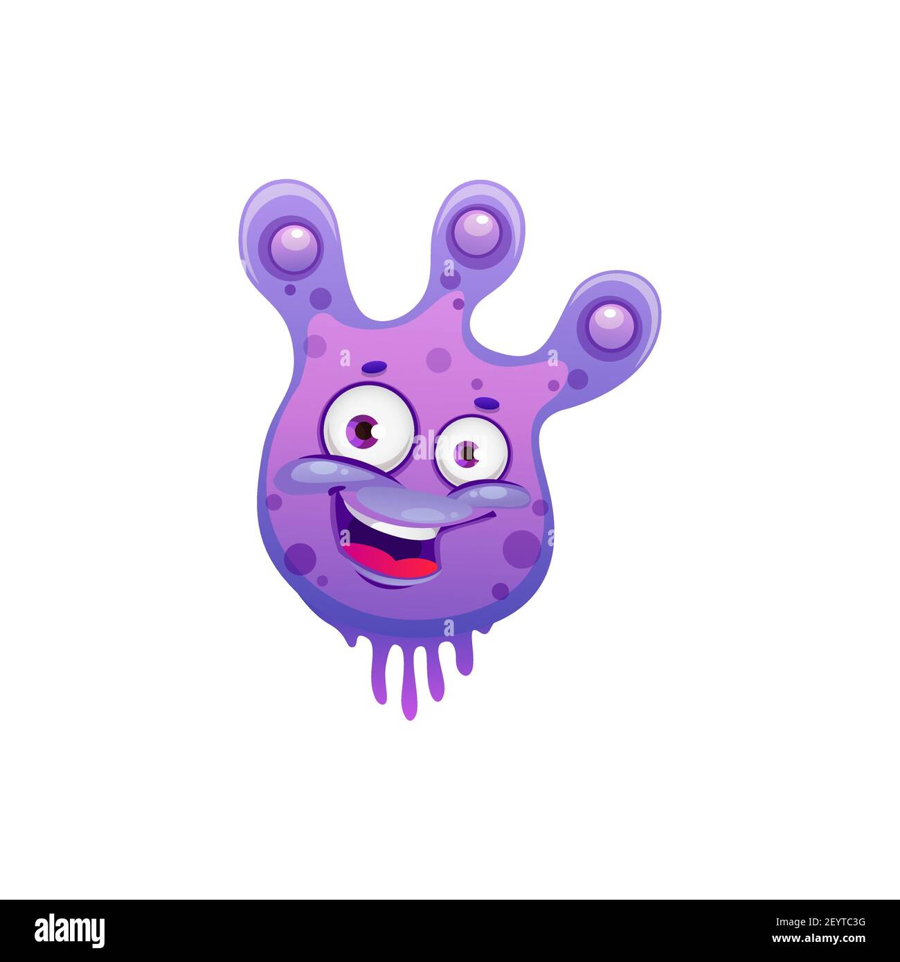 Bacterial funny pathogen, purple smiling monster isolated cartoon ...
