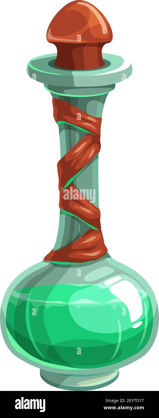 Green potion in flask isolated Halloween jar. Vector poison mixture ...