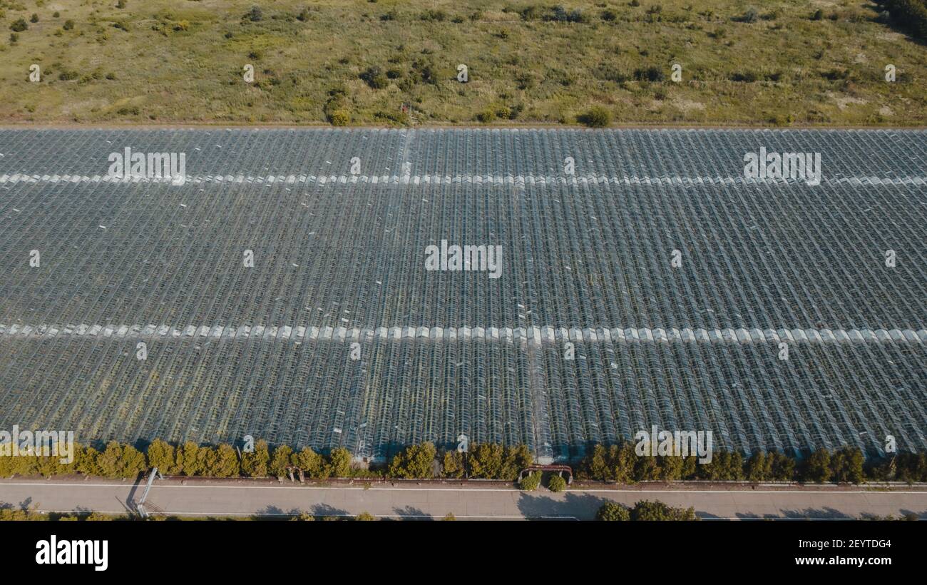 Aerial top view of greenhouse plant. Agronomy, year-round climate ...