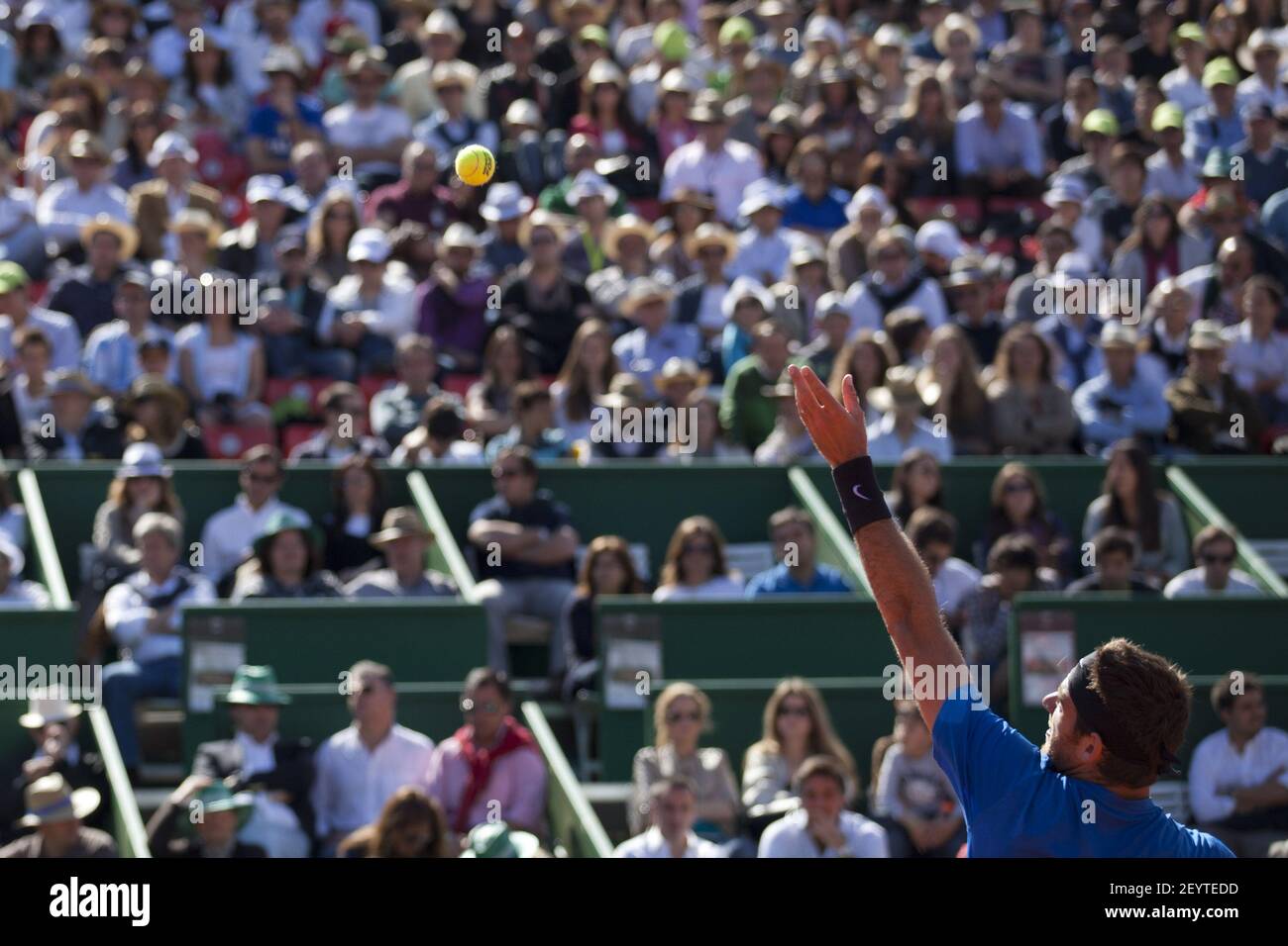 6 May - Portugal - Juan Martin Del Potro from Argentina serving at the final of the Estoril Open ...
