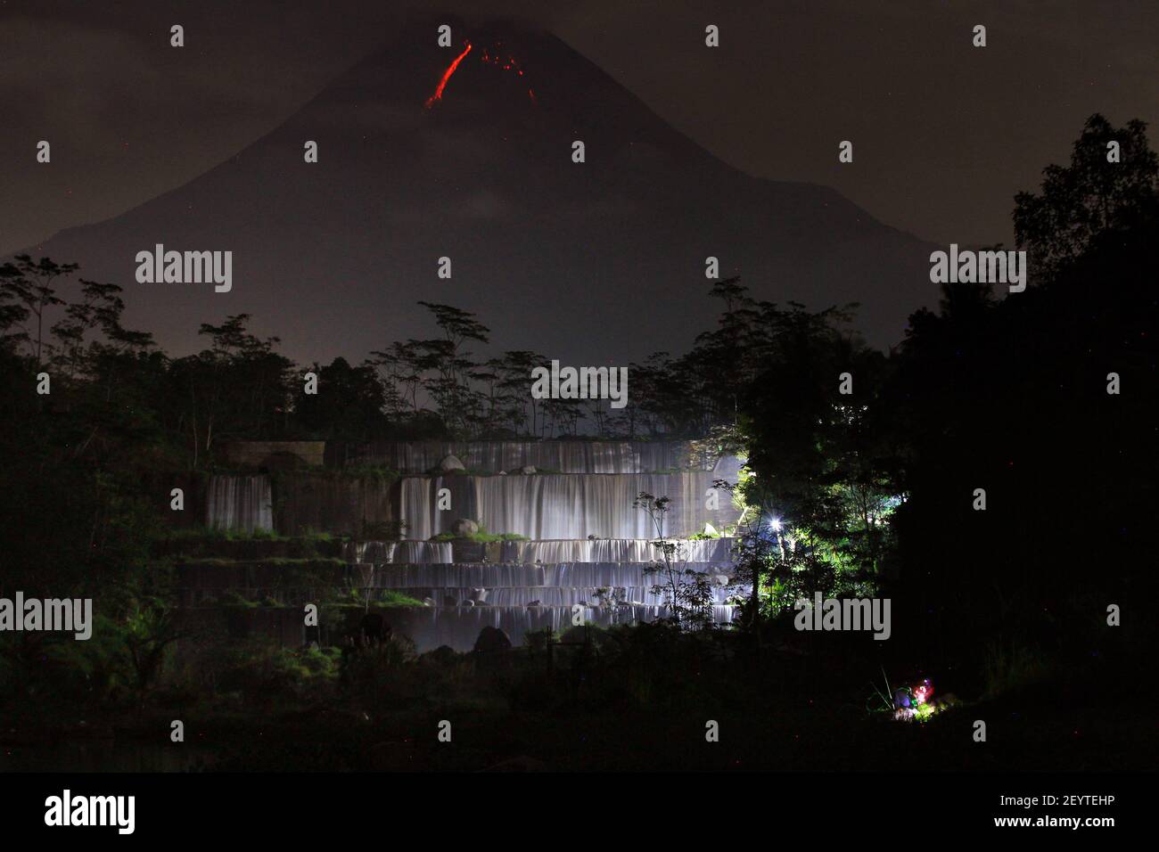 Lava flows down from the crater of Indonesia's Mount Merapi, seen from ...