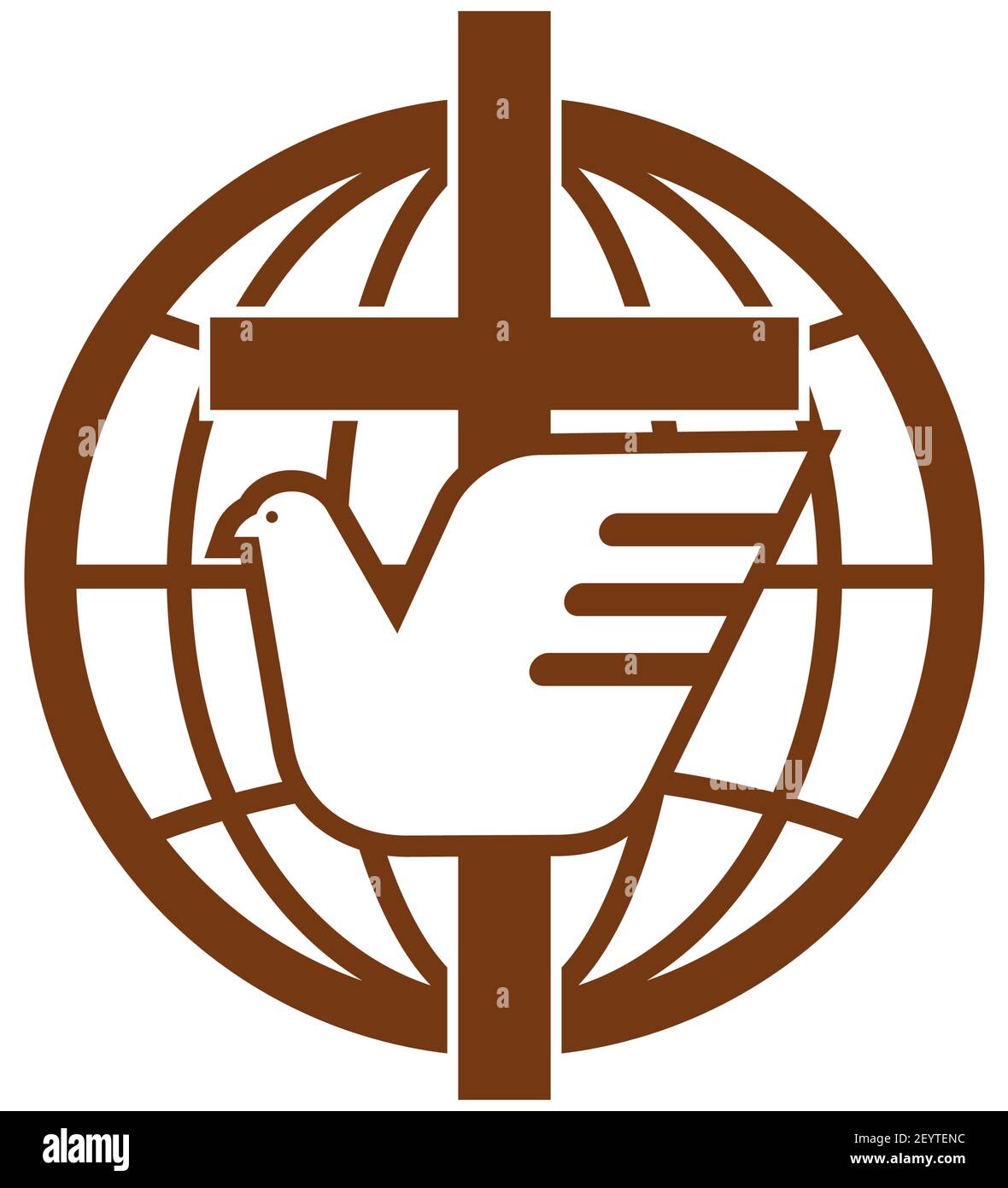 Globe, holy spirit bird and cross isolated religion symbol. Vector dove ...