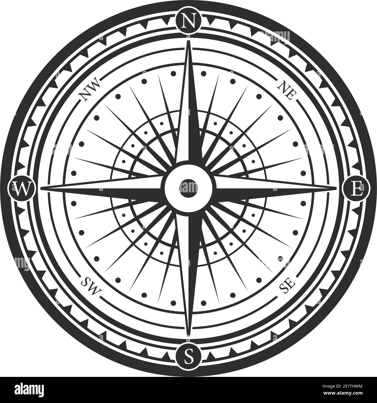 Old navigation compass heraldic icon. Vector Winds Rose symbol of ...