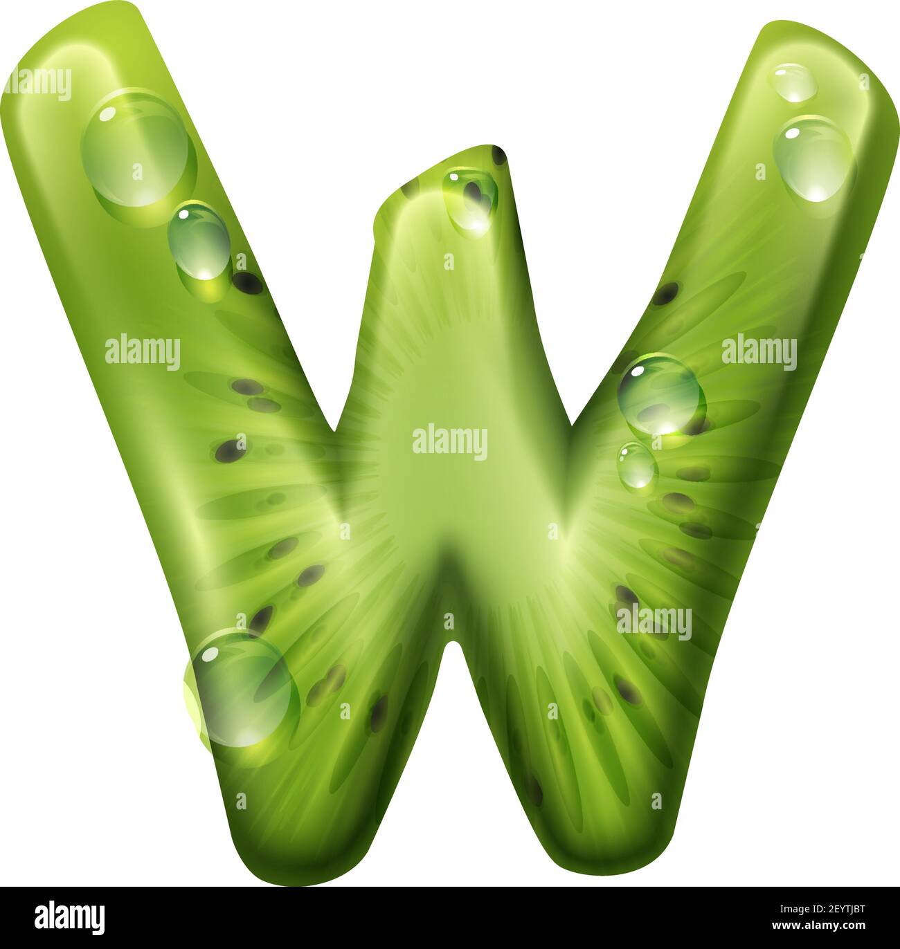 Green letter W of kiwi fruit isolated ABC symbol. Vector summer ...