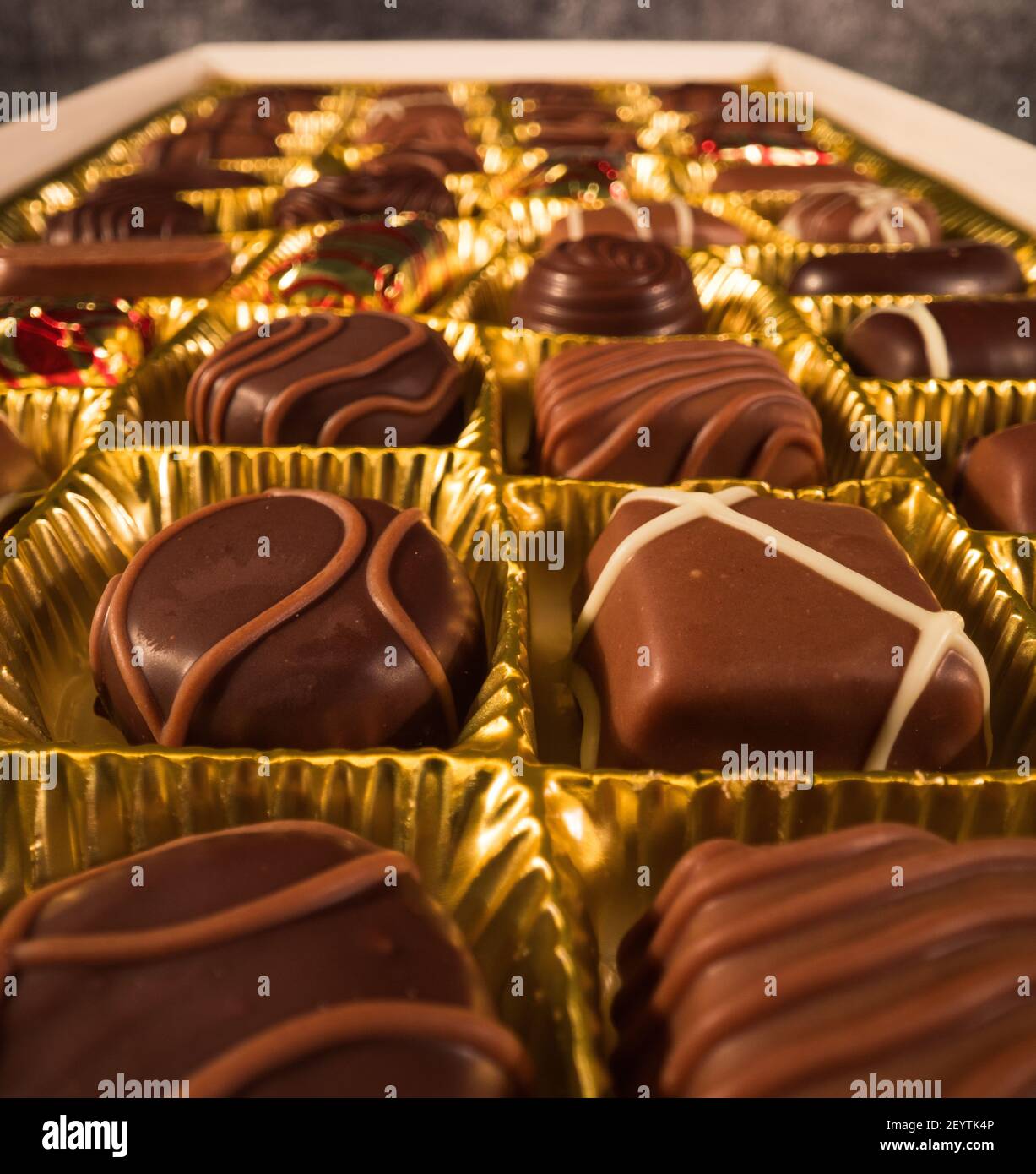 Chocolate pralines in close-up view - macro sliding shot Stock Photo ...