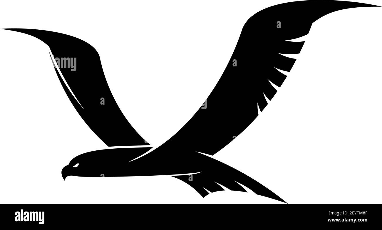 Black bird in flight isolated heraldry symbol. Vector flying hawk ...
