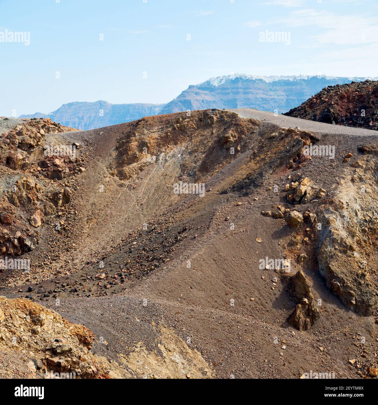 Volcanic land in europe santorini greece sky and mediterranean sea ...