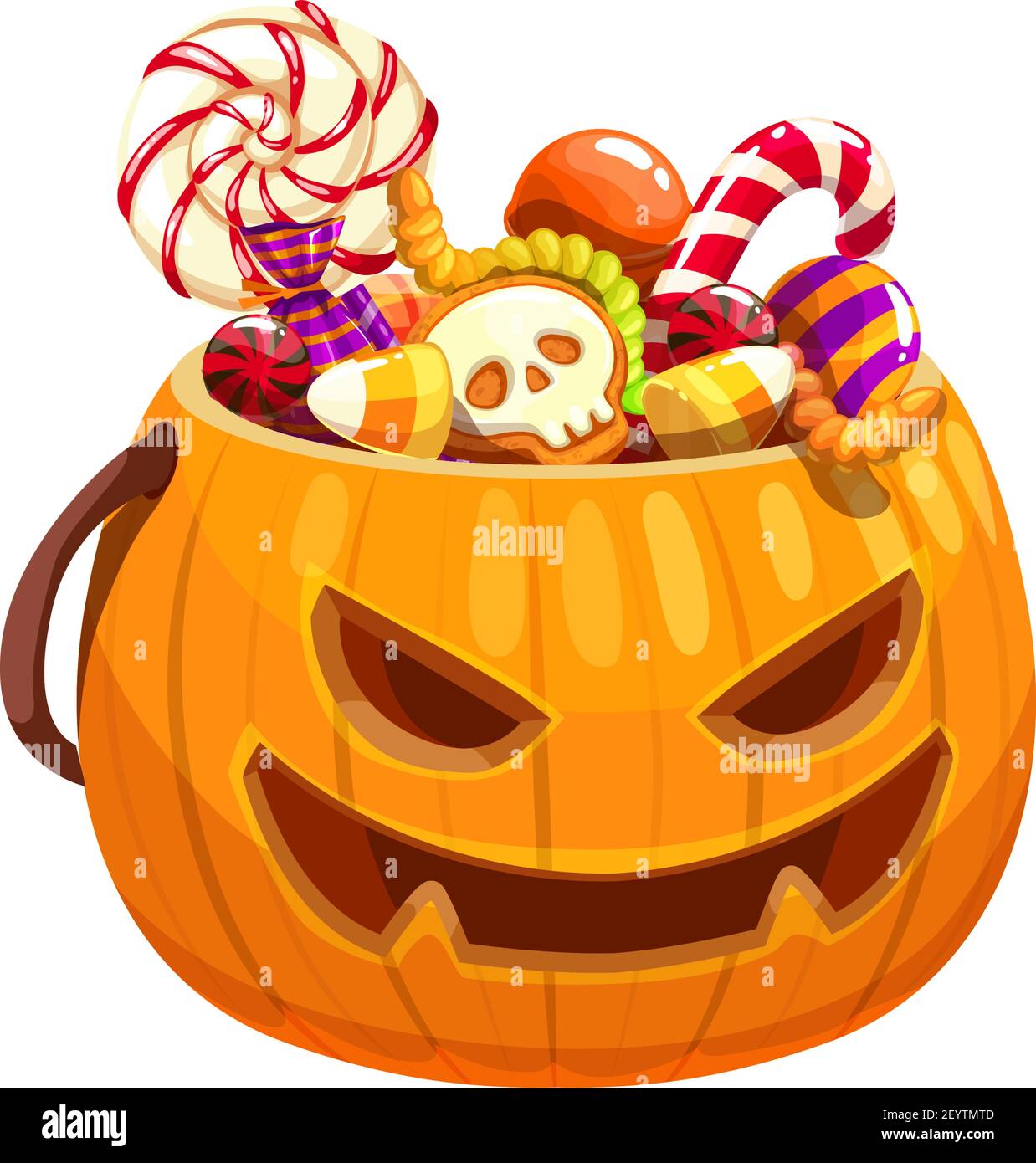 Halloween pumpkin basket full of candies and treats isolated. Vector ...