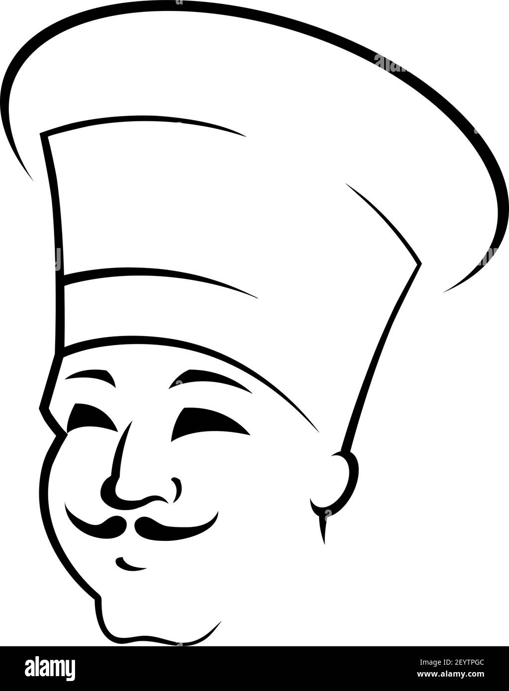 Smiling chef outline vector illustration. Italian baker in chef cap ink ...