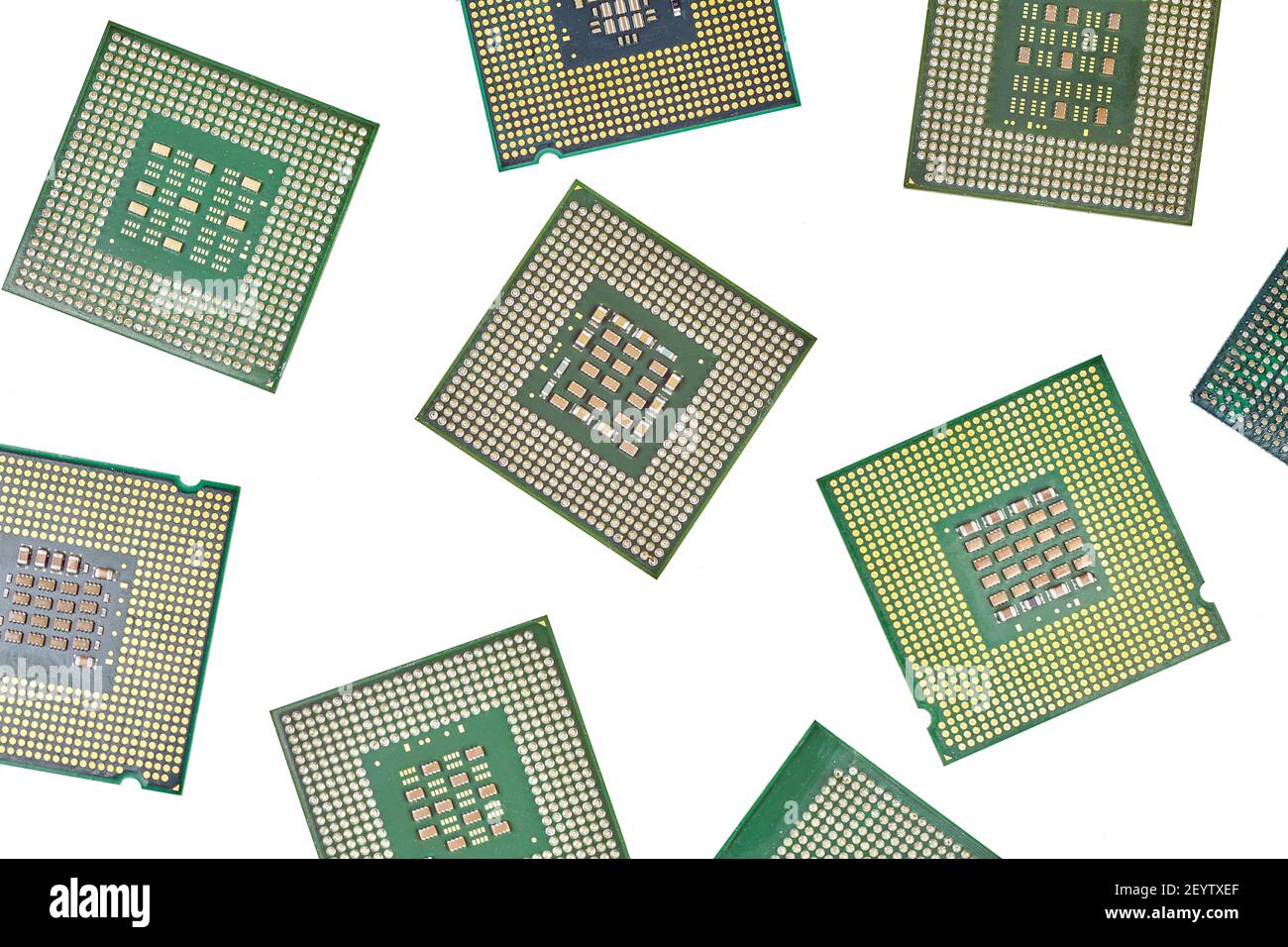 Bunch of CPU, central processor units, isolated background. Main ...