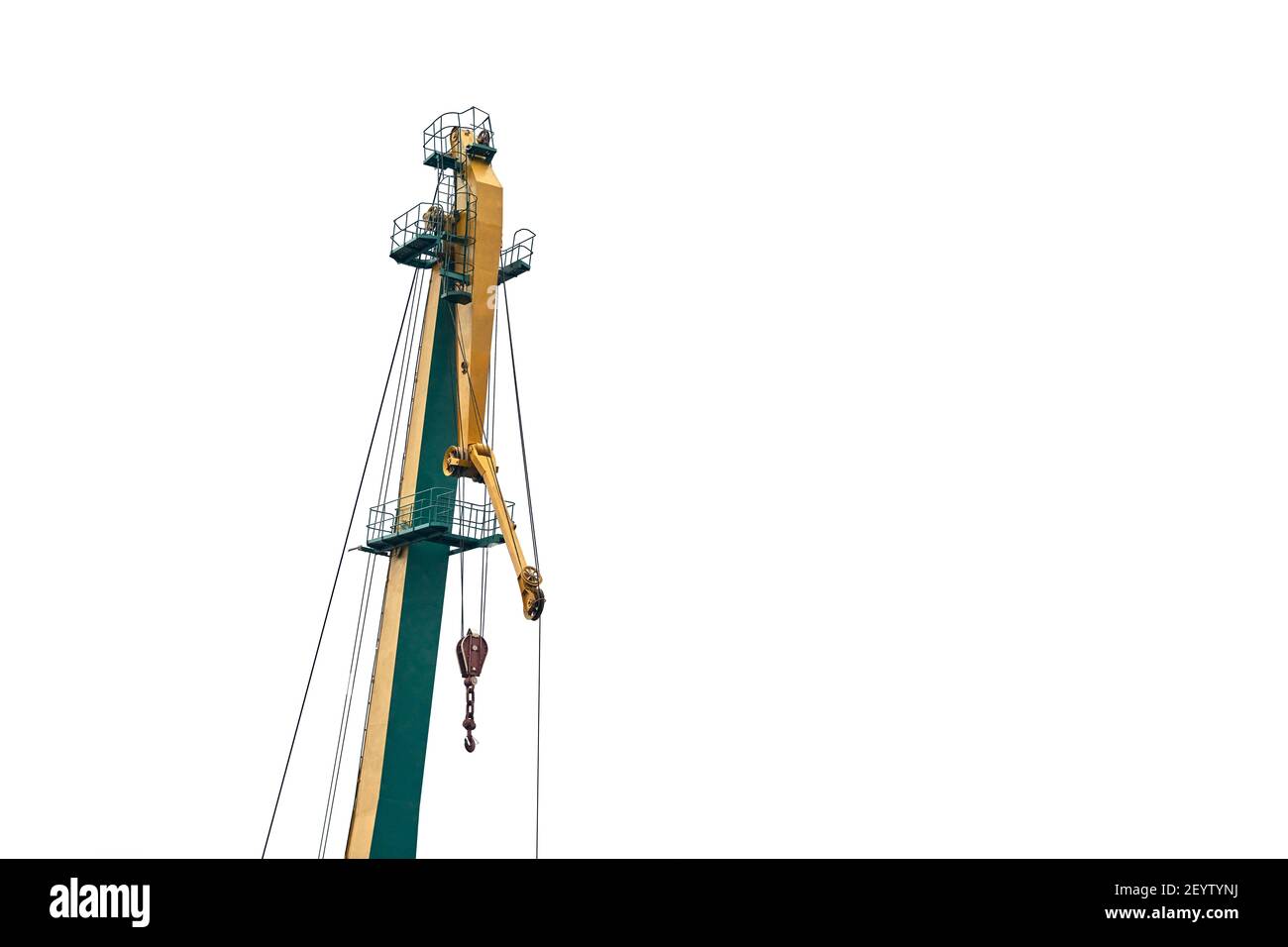 Yellow harbor crane on white background, isolated. Heavy load dockside ...