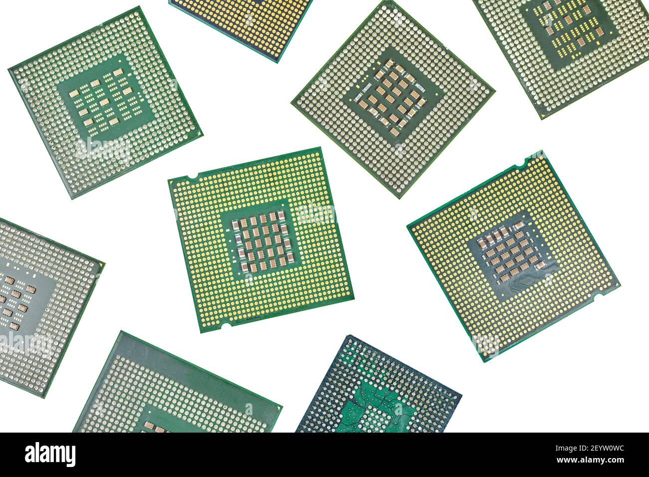 Bunch of CPU, central processor units, isolated background. Main ...