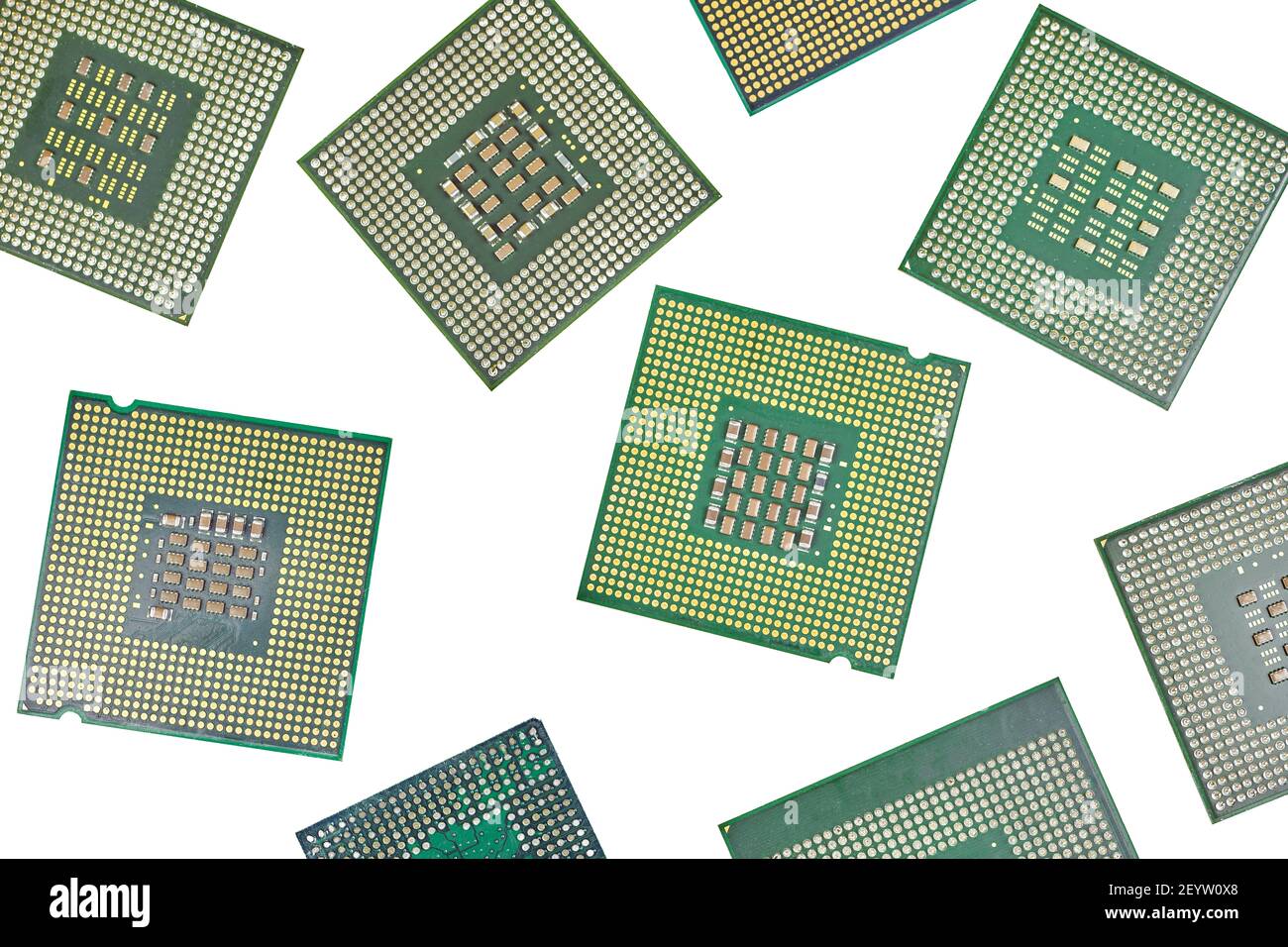 Bunch of CPU, central processor units, isolated background. Main ...