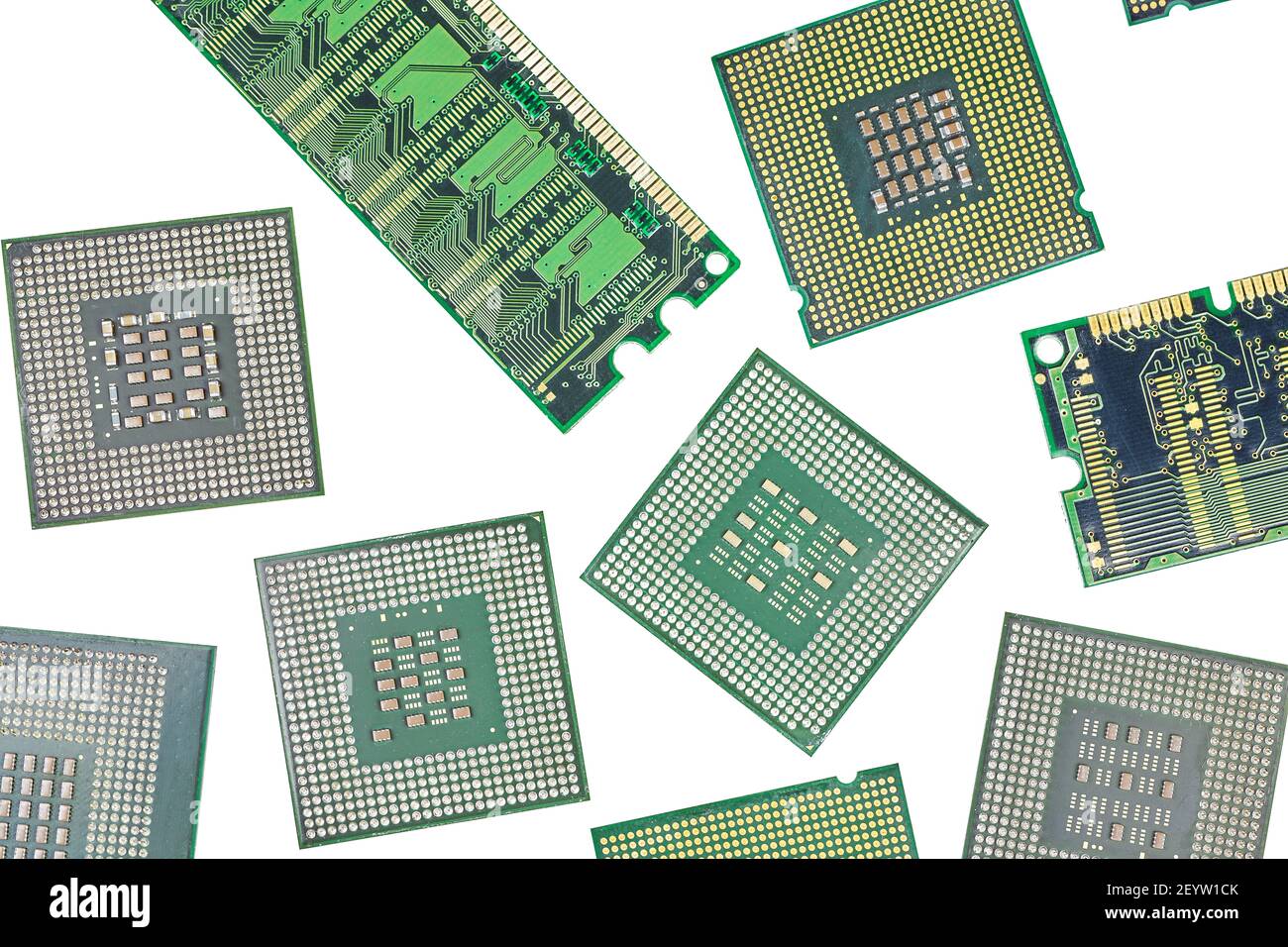 Bunch of CPU, central processor units and RAM, random-access memory ...