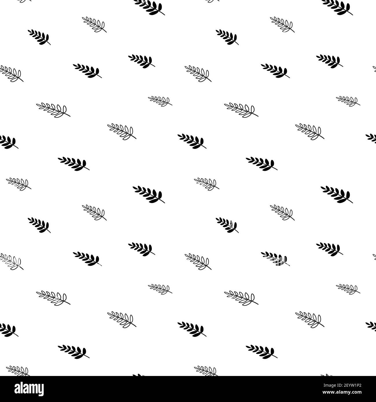 Plant seamless pattern, black and white hand-drawn tree doodle digital ...