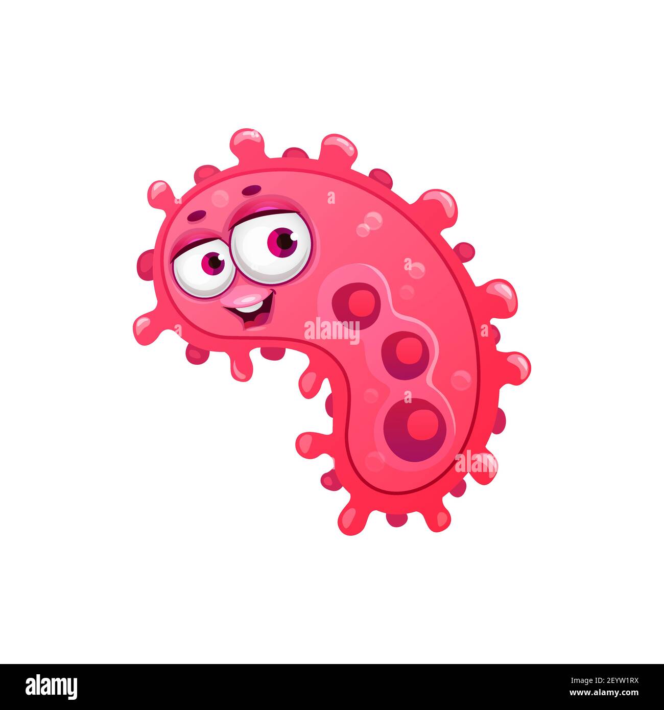 Pink corona-virus pneumonia bacterium with big eyes isolated cartoon ...
