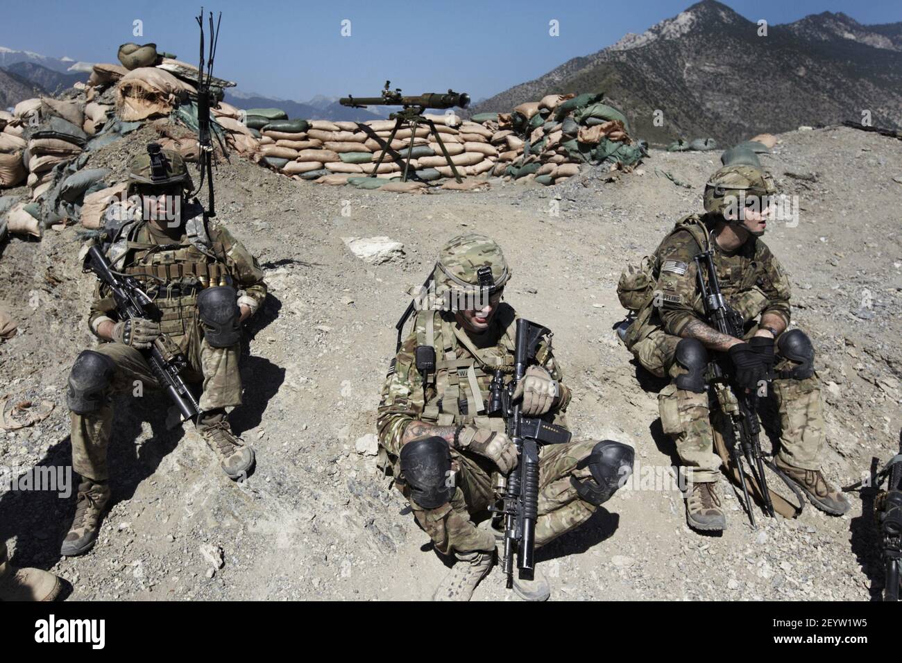 14 June 2012 - Pech Valley, Afghanistan - US Army soldiers from Task Force Lethal Warrior rest ...