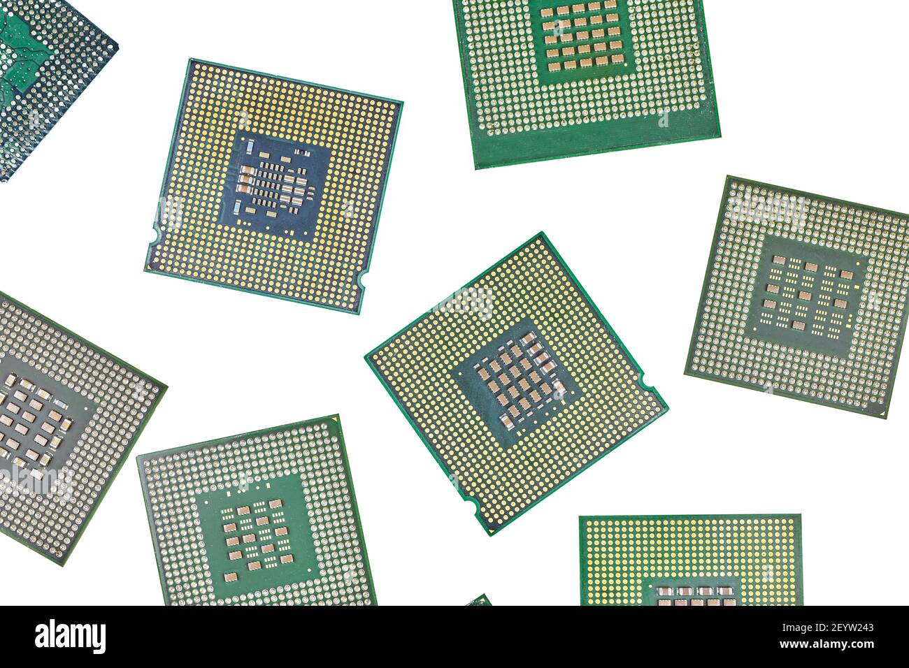 Bunch of CPU, central processor units, isolated background. Main ...