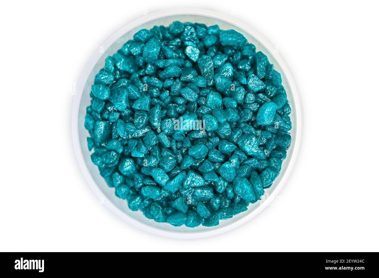 Turquoise gemstone fake in bowl. Blue glitter stones for garden ...