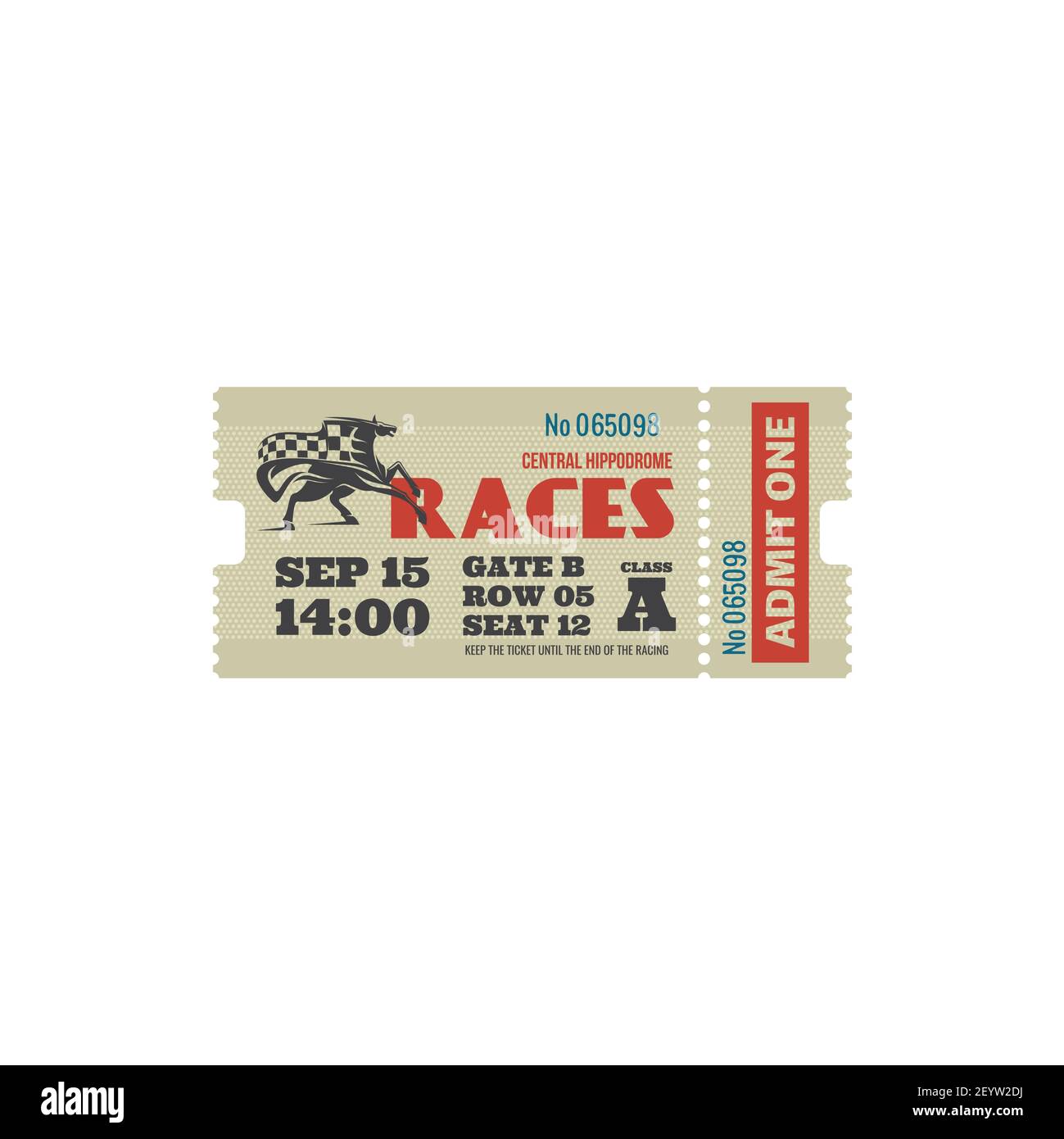Equestrian sport competition ticket isolated card with stallion horse ...