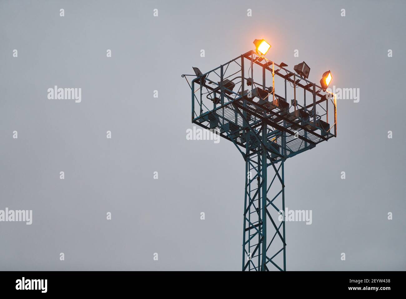Security watchtower for observing. Viewing tower with spotlights on ...