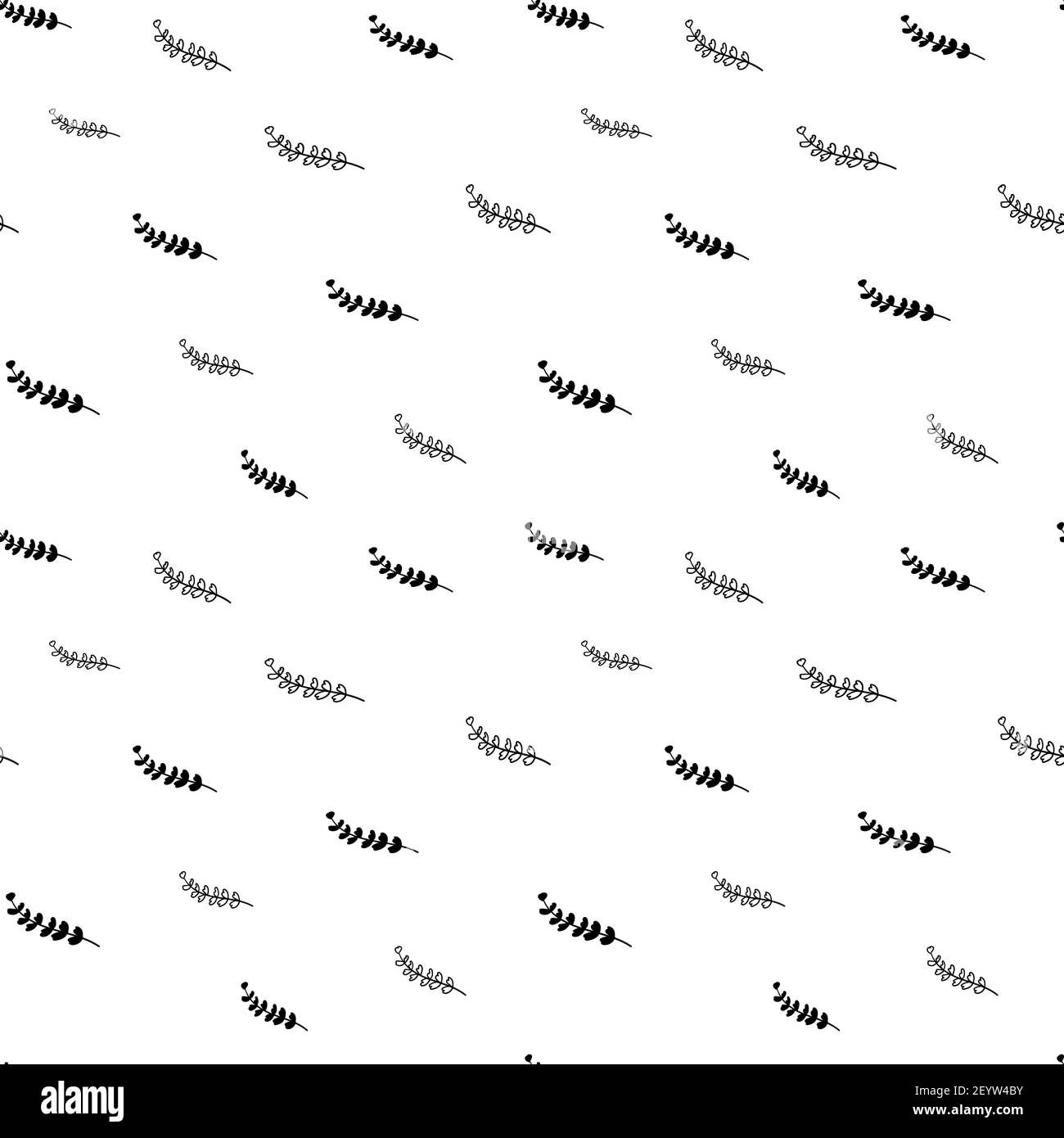 Plant seamless pattern, black and white hand-drawn tree doodle digital ...