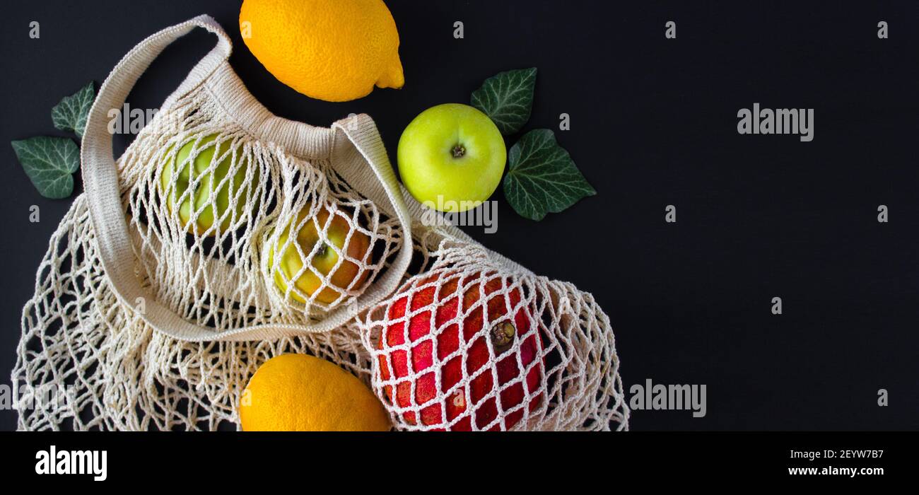 friendly eco reusable bag of fruits. Zero waste. Sustainable lifestyle ...