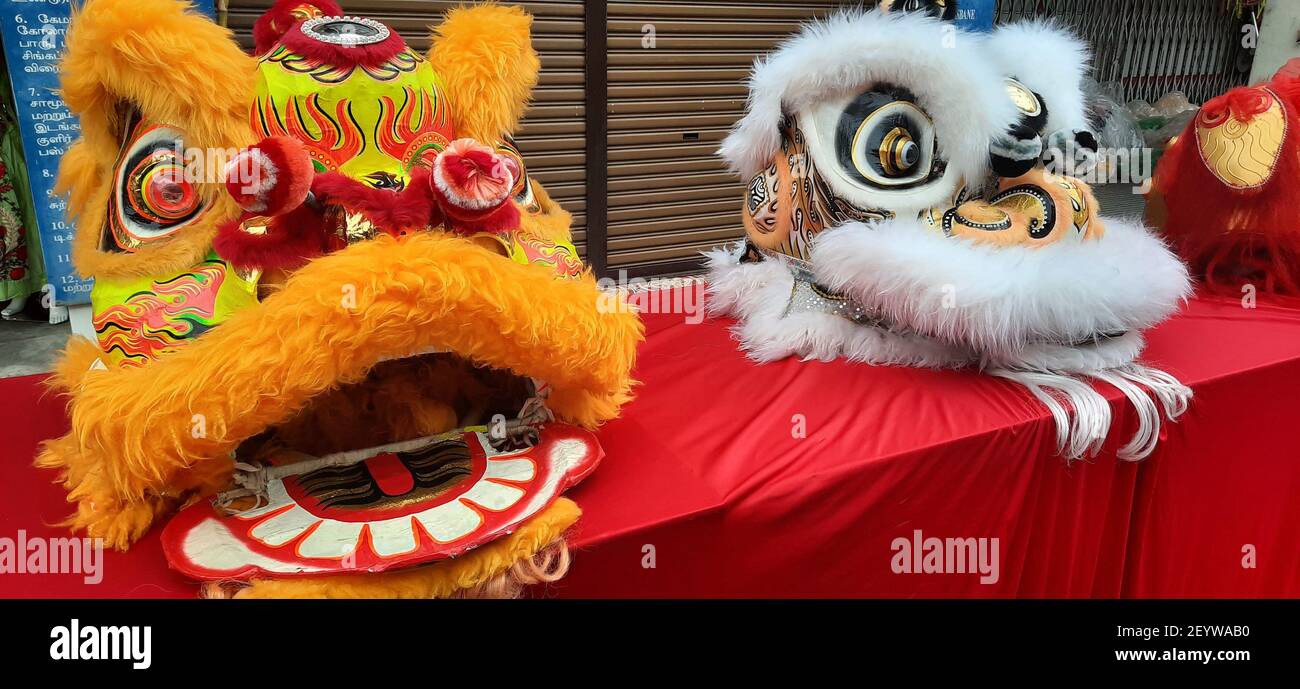 Colorful Chinese Dragon masks on a festival for Chinese New Year in ...