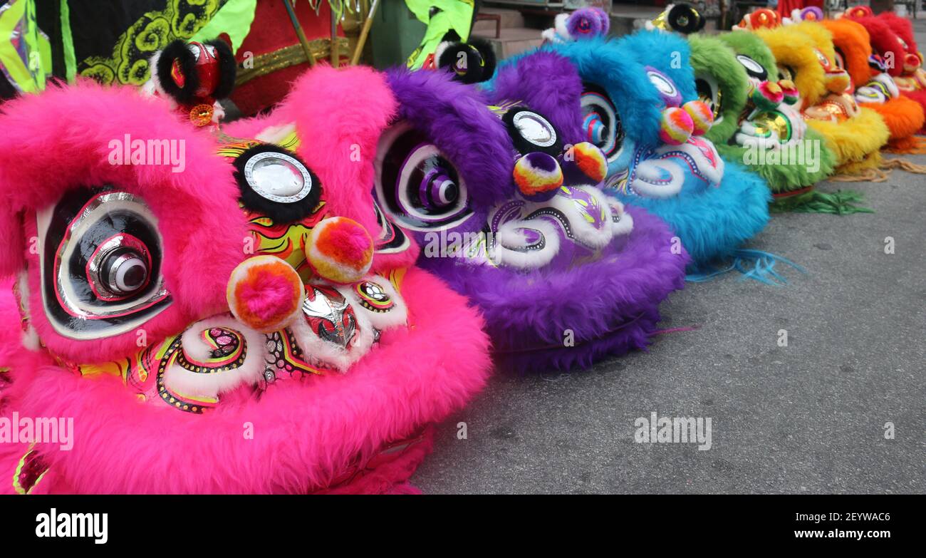 Colorful Chinese Dragon masks on a festival for Chinese New Year in ...