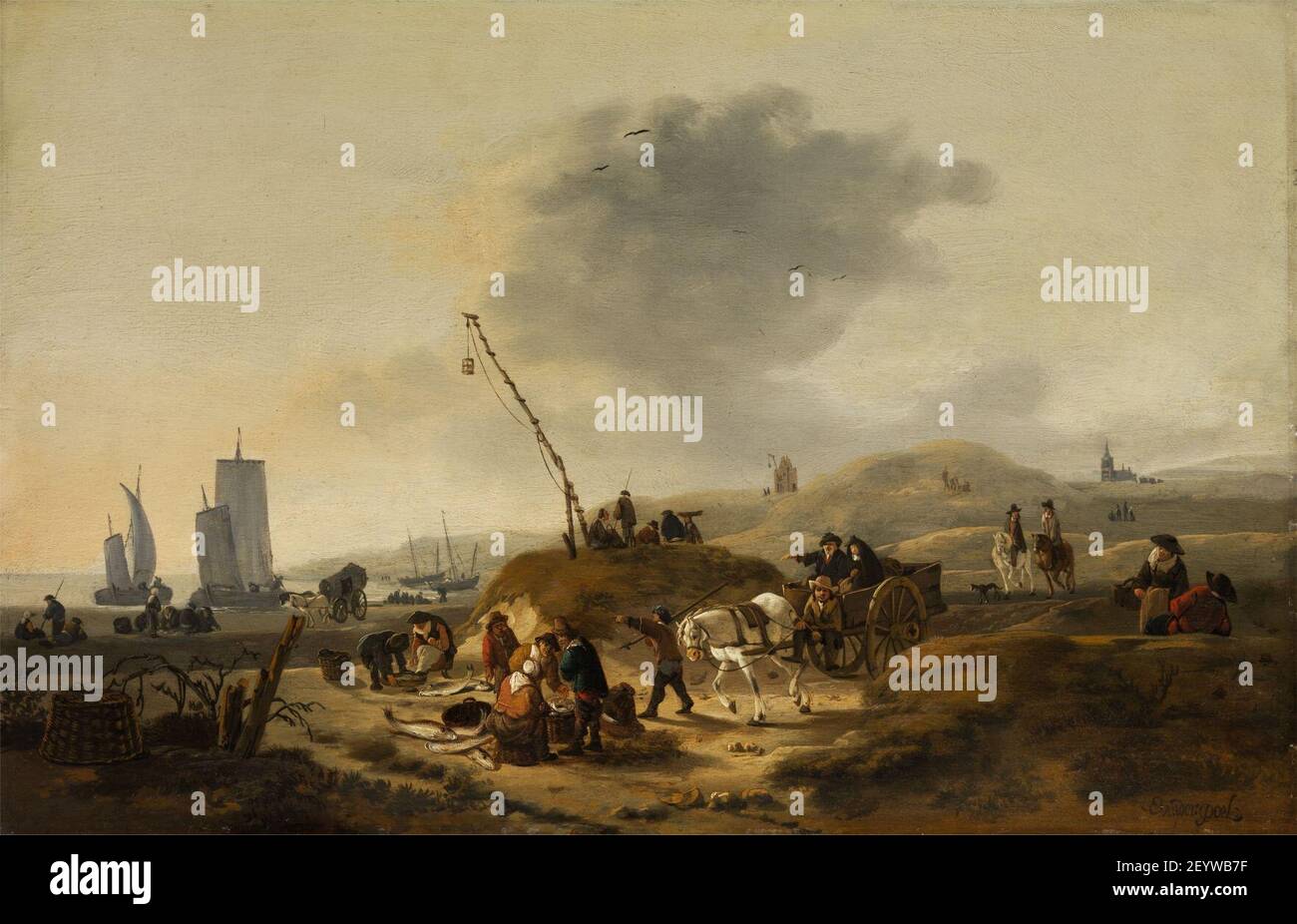 Egbert van der Poel - View of the dunes at Scheveningen beach Stock ...