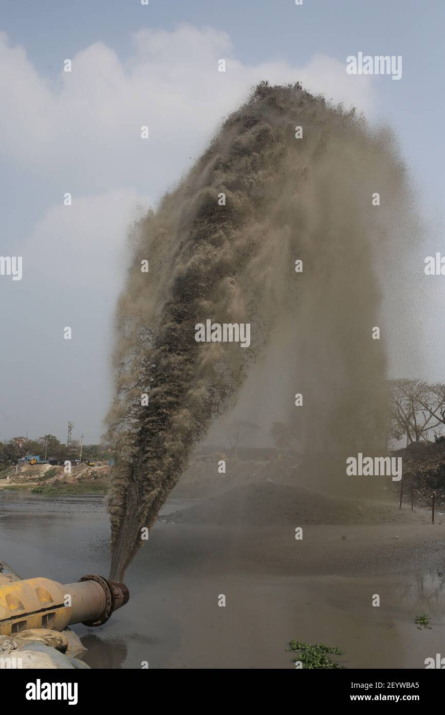 Dhaka, Bangladesh. 6th Mar, 2021. Dredging work is underway on the ...