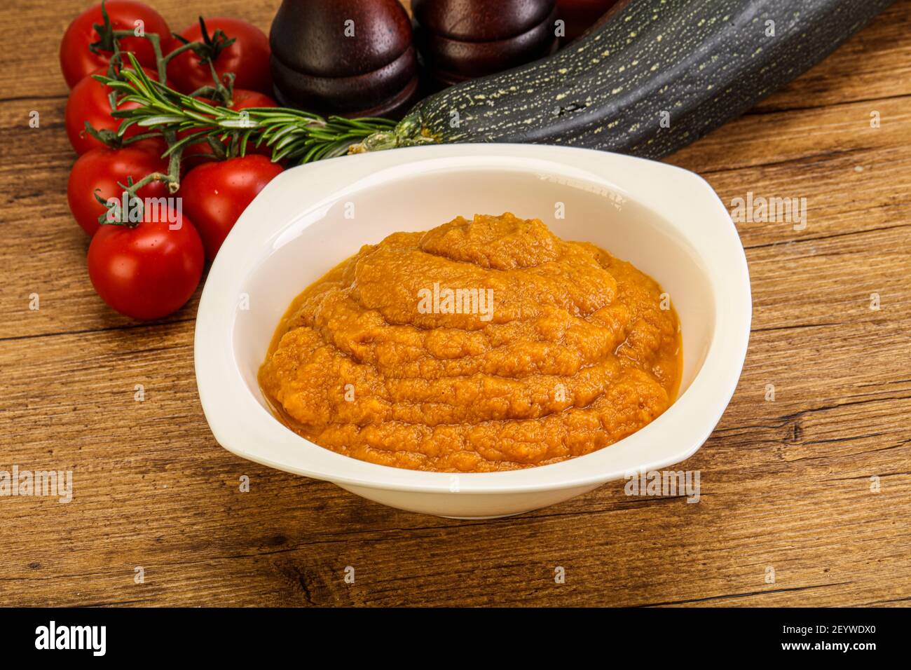 Vegetarian cuisine - Zucchini puree with herbs and spices Stock Photo ...