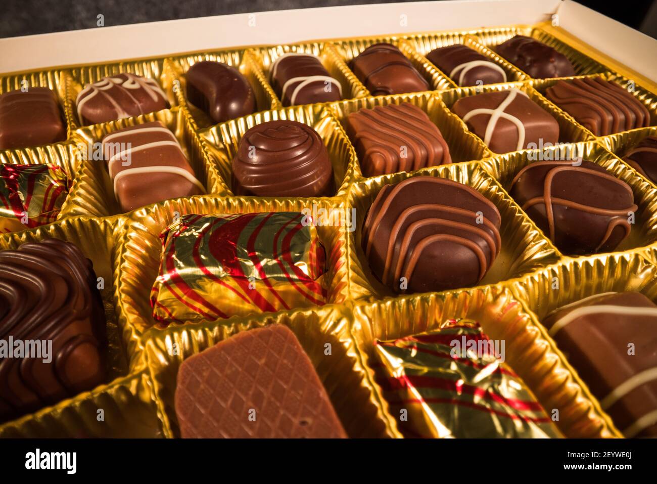 Chocolate pralines in close-up view - macro sliding shot Stock Photo ...