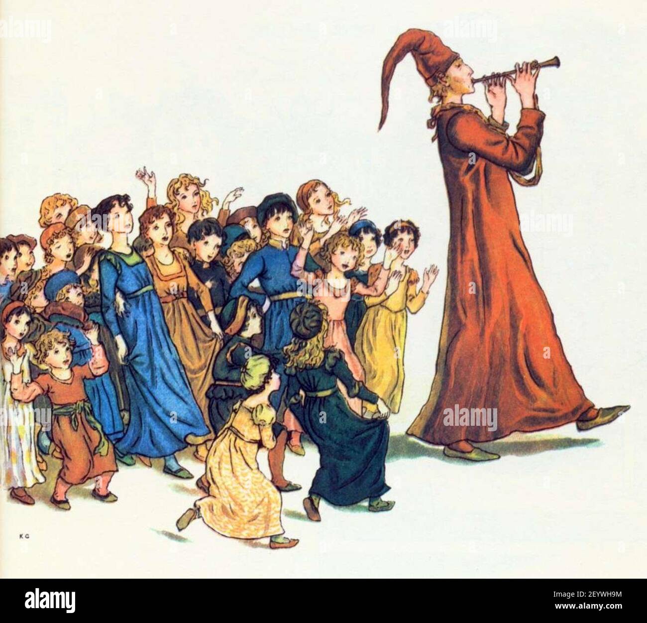 Pied Piper with Children Stock Photo - Alamy