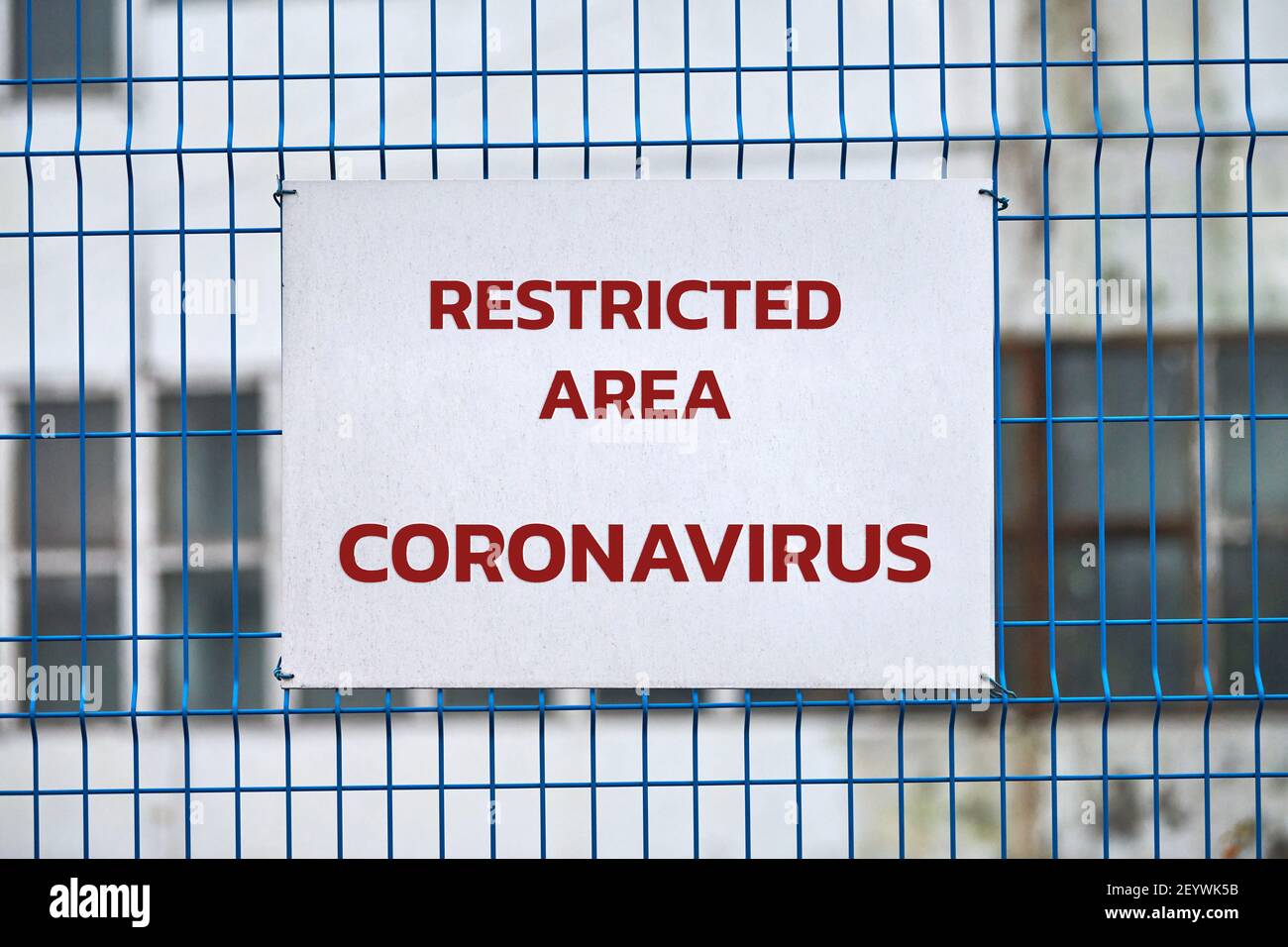 Restricted area sign, coronavirus quarantine zone message — safety ...